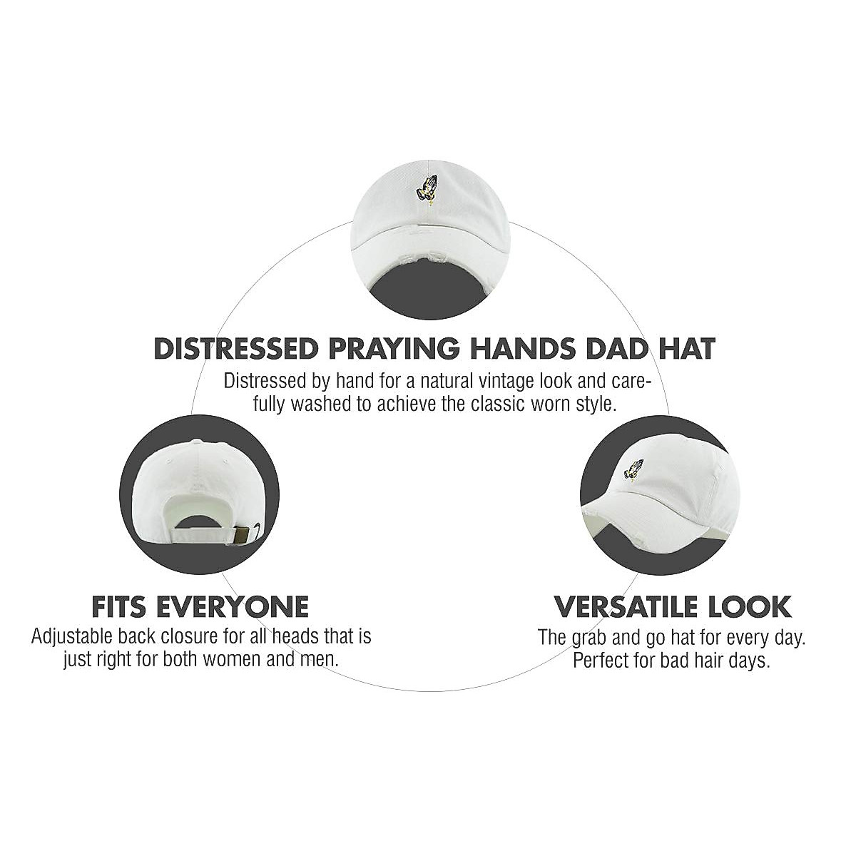 KBSV-061 WHT Praying Hands Rosary Dad Hat Baseball Cap Unconstructed Polo Style Adjustable Unisex