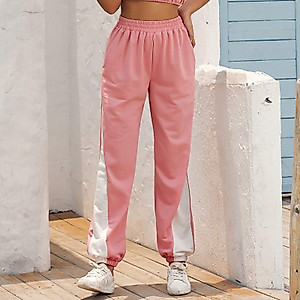 High Waist Jogger Pants for Women with Pocket Colorblock Sweatpants Cinch Bottom Elastic Waist Lounge Workout Trousers