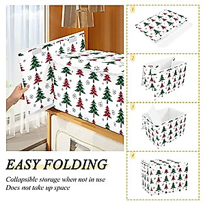 WIHVE Storage Bin with Lids Christmas Tree Plaid Snowflake Foldable Storage Boxes with Handles