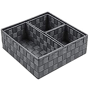 Posprica Woven Storage Baskets for Organizing, Small Baskets Cube Bin Container Tote Organizer Divider for Drawer, Closet, Shelf, Dresser, Set of 4(Dark Grey)