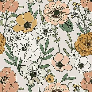 Abyssaly Vintage Floral Peel and Stick Wallpaper Boho 17.7 inx118 in Removable White/Sand/Oliva Vinyl Self Adhesive Wallpaper Flower Wall Paper for Bedroom