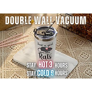 Onebttl Rat Gifts For Girls, Gifts for Rat Lover, Just A Girl Who Loves Rats 20 oz/590 ml Stainless Steel Insulated Tumbler with Straw, Lid, Gifts Card