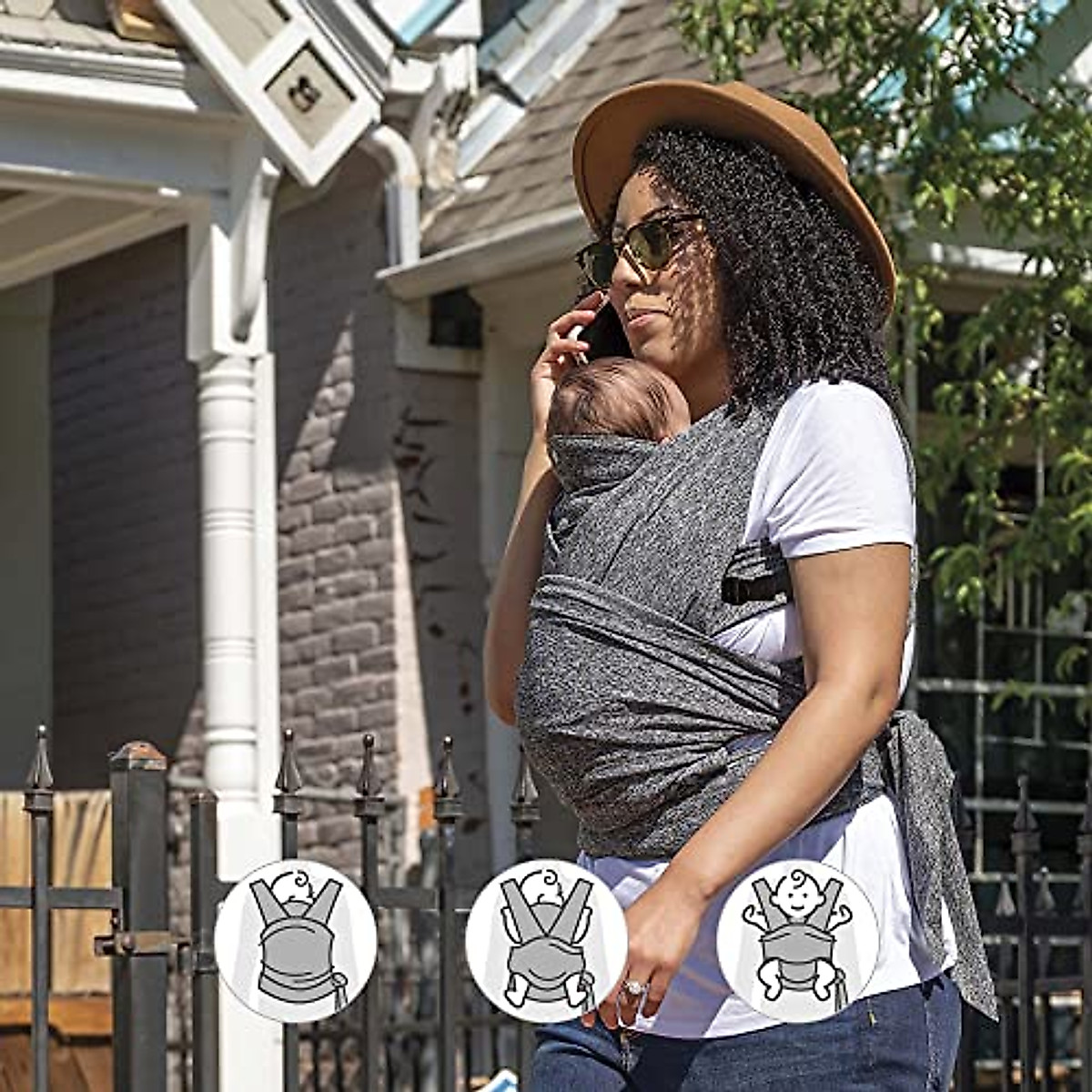 Boppy Baby Carrier- Adjustable ComfyFit, Heathered Gray, Hybrid Wrap with New Adjustable Arm Straps to Fit More Bodies, 3 Carrying Positions, 0m+ 8-35lbs, Soft Yoga-Inspired Fabric with Storage Pouch