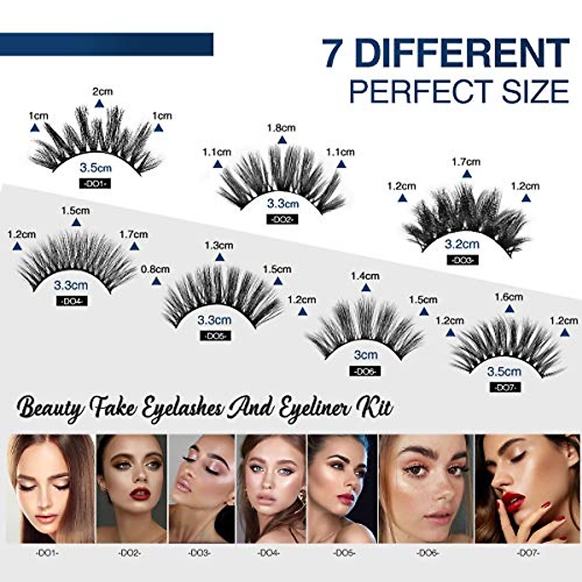 MAgic Magnetic Eyelashes and Eyeliner Kit 3D 5D Natural Look False Lashes No Glue Needed NO Magnetic Need NO Add Weight 7 Pairs Eyelash Kityeliner Pen (Blue)