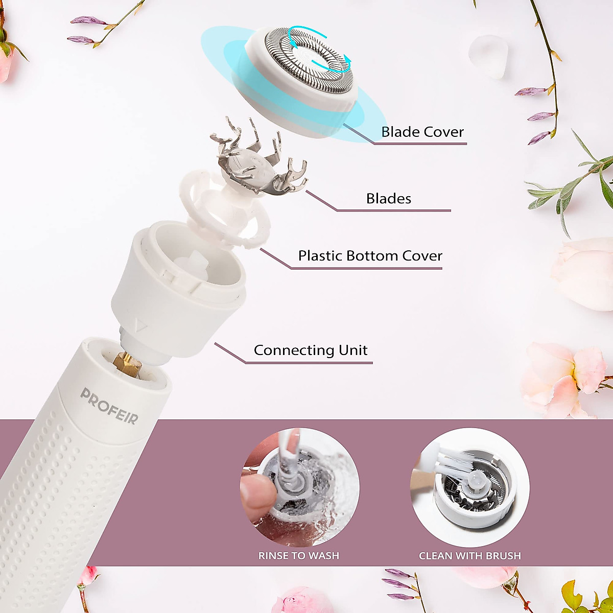 Profeir Women's 2-in-1 Eyebrow Trimmer and Hair Remover, USB Rechargeable, Stainless Steel, Includes 2 Interchangeable Heads, Perfect for Travel and Home Use