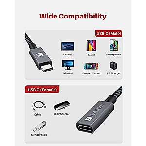 IVANKY USB C Extension Cable 1.5ft [100W, 20Gbps], USB-C 3.1 Gen 2 Male to Female 4K Video Cable, Compatible with MacBook Pro/Air, Samsung, Nintendo Switch and More