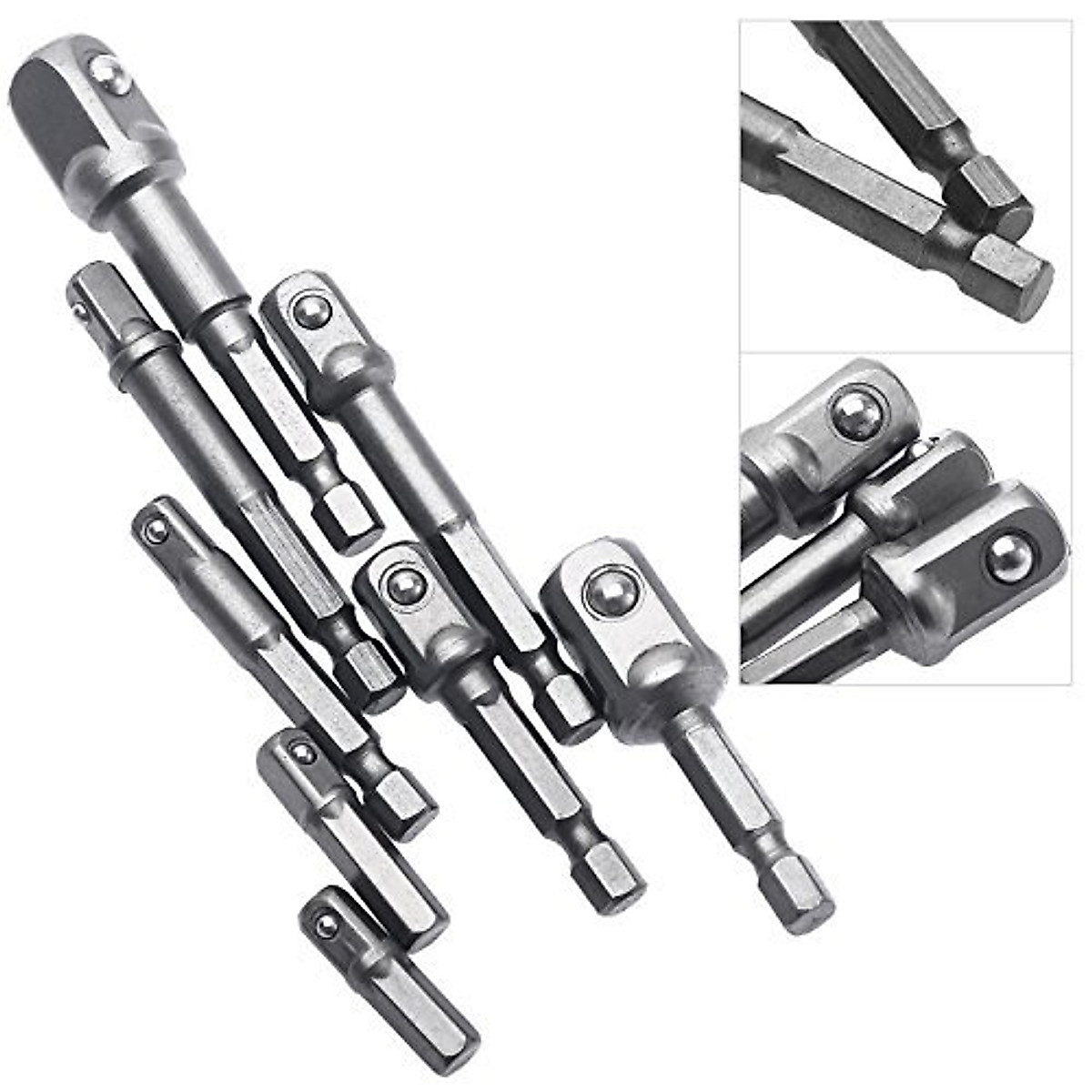 dophee 8Pcs Impact Grade Socket Adapter Set, Square Socket Adapter Bits for Drills, Hex Shank Drill Bits Square Nut Driver Power Extension Bar Set 1/4" 3/8" 1/2" Bits