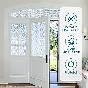 Coavas Window Privacy Film Static Cling, Non-Adhesive Removable Privacy Window Film, Frosted Glass UV Blocking Window Tint for Home, Office, Bathroom (White Lace 23.6 x 78.7 in)