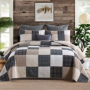SahSahCasa Quilt King Size, King Quilt Set, 100% Cotton King Quilt Bedding Set Bedspread, Patchwork Farmhouse Quilt, Plaid Lightweight Rustic Quilts Comforter for King Bed, Beige, for All Season