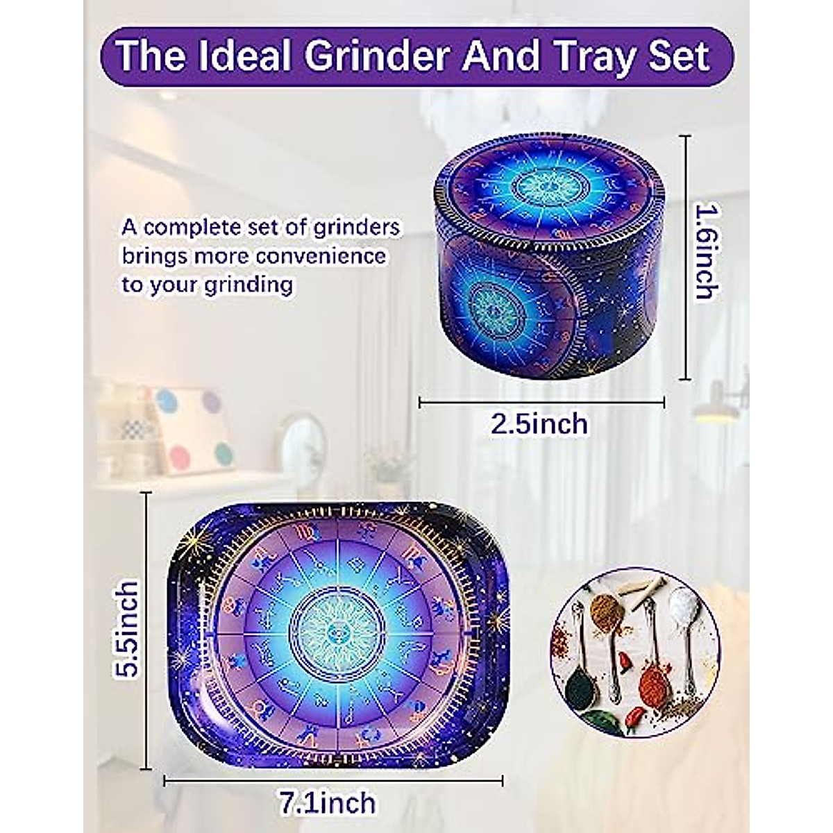 Grinder and tray set(Boho Sun and Moon)