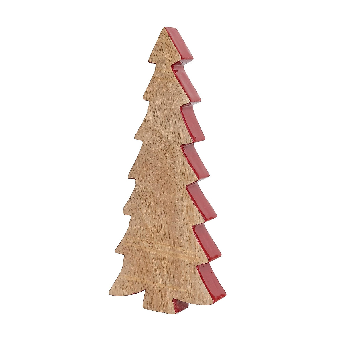 Creative Co-Op Mango Wood Christmas Tree with Red Enameled Edge