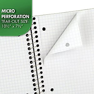 Mead Spiral Notebook, 1-Subject, Graph Ruled Paper, 7-1/2" x 10-1/2", 100 Sheets, Color Will Vary (05676)