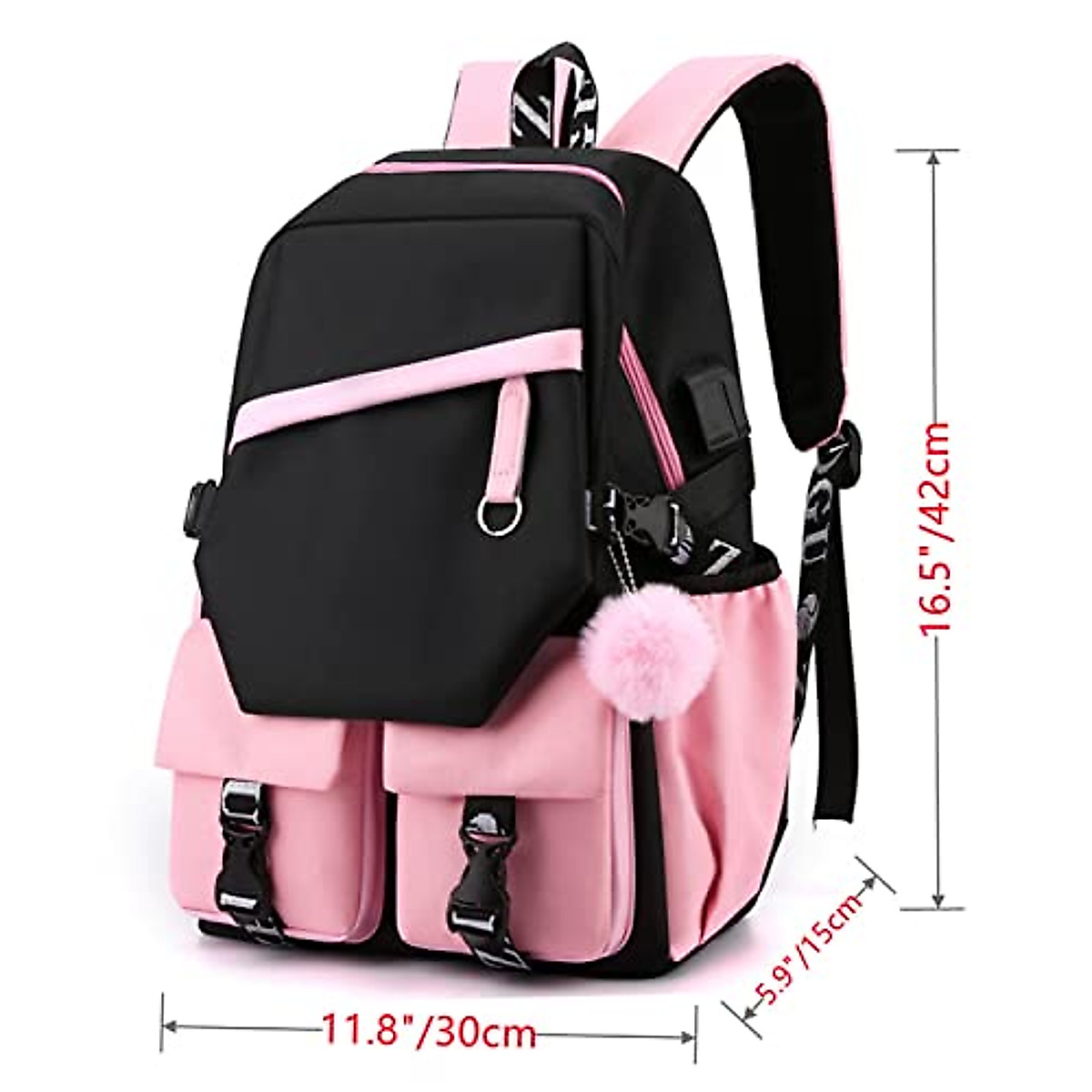 SPIRTUDE Anime backpack Nezuko Backpack Laptop Backpacks with USB Charging Port Travel Bag Daypack Cosplay Backpack (Pink)