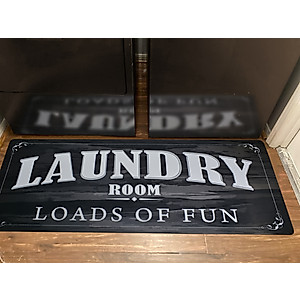 USTIDE 20X60 Black Laundry Room Rug, Non-Skid Anti Fatigue Laundry Room Mats Loads of Fun Home Decor Black White Kitchen Carpet