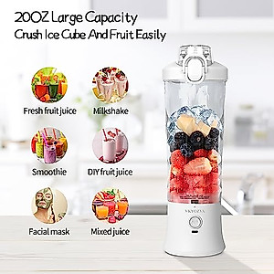 Portable Blender, VKYOZVA Personal Blender for Shakes and Smoothies, 240W Blender with 6 Stainless-Steel Blades,USB Rechargeable Blender Cup Travel Lid with 2 Straws And Brush for Home, Outdoor