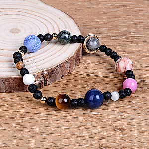eMeition Miniverse Bracelet, Solar System Bracelet Men Women Natural Stone Planets Galaxy The Eight Planets Guardian Star Saturn Girls Boys Handmade Bracelets