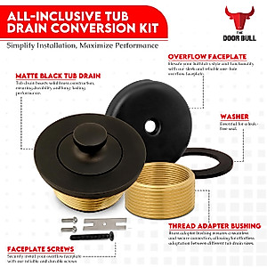 Lift and Turn Conversion Kit for Bathtub Drain Assembly, All-Brass Tub Drain | Includes Trim Waste, Single-Hole Overflow Face Plate and Removal Tool (Lift & Turn - Matte Black)
