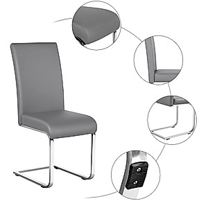Yaheetech 6PCS Kitchen Chairs High Back Modern Leather Living Room Chair with Metal Frame, Light Gray
