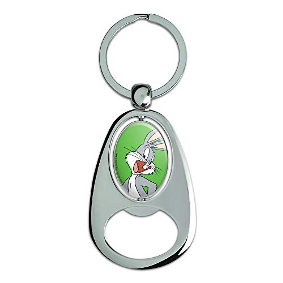 GRAPHICS & MORE Looney Tunes Bugs Bunny Keychain Chrome Metal Spinning Oval Bottle Opener
