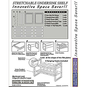 Our under sink storage shelf creates organization space, can custom fit both height and width, goes around pipes, and gets you organized