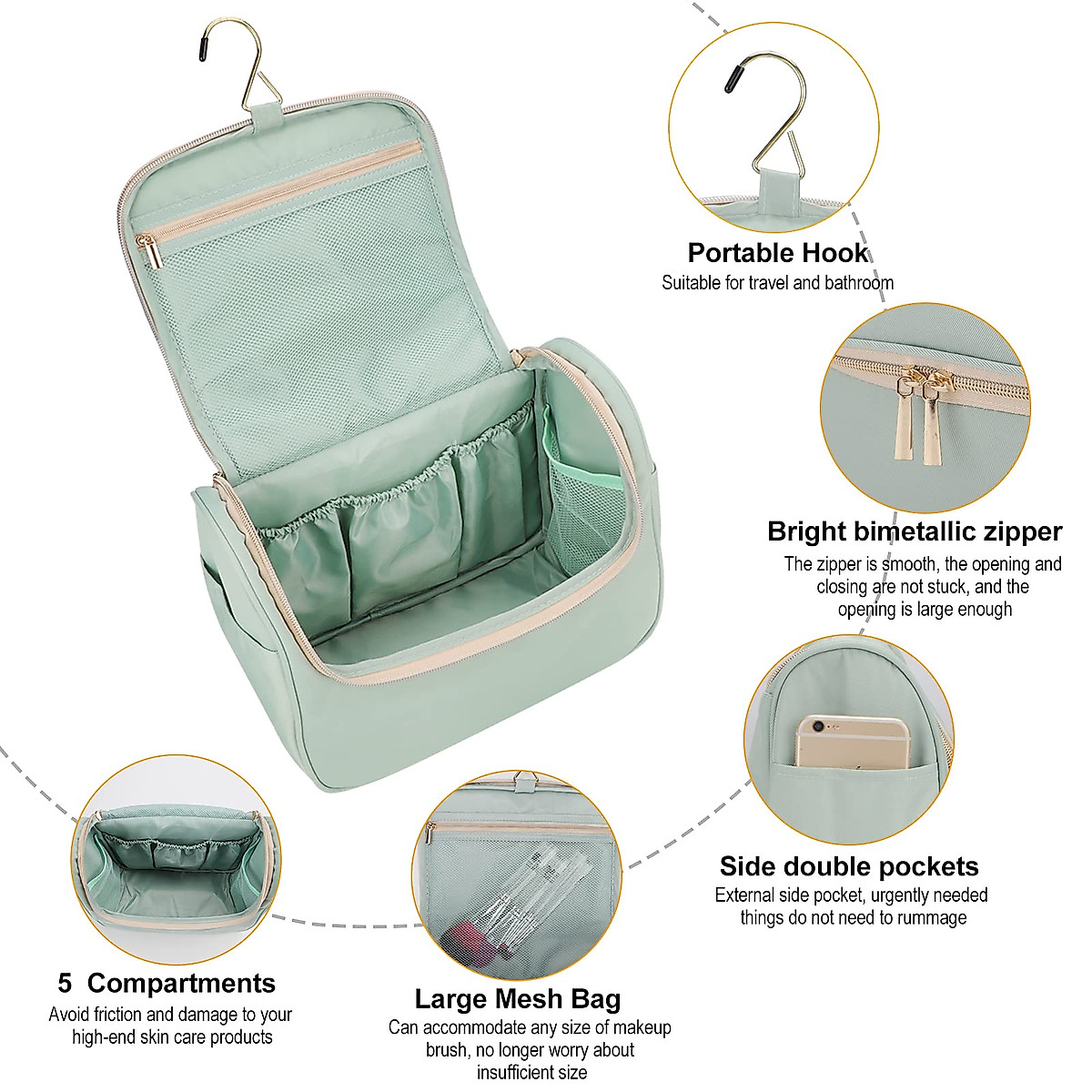 CCidea Cosmetic Bag Makeup Bag for Women Hand-PortableTravel Large Toiletry Bag Organizer (Green)