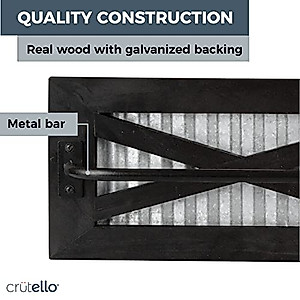 Crutello Rustic Towel Bar with Galvanized Backing for Bathrooms, 24x6 Inches - Wall Mounted Towel Rack Black Wood & Black Metal Bar, Farmhouse Decor