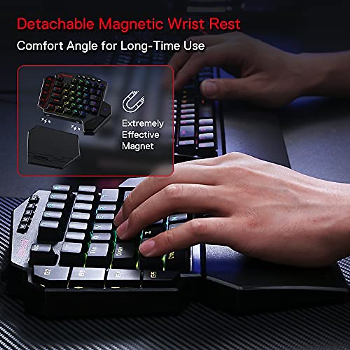 Redragon K585 DITI Wireless One-Handed Mechanical Keyboard, 42 Keys 2.4Ghz RGB 40% Gaming Keypad with 7 Onboard Macro Keys, Detachable Wrist Support, Durable Battery (Red Switch)