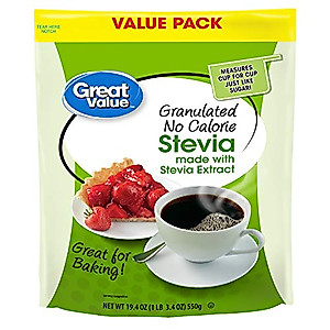Great Value Granulated No Calorie Stevia Sweetener, 19.4oz Resealable Pouch (Pack of 2)