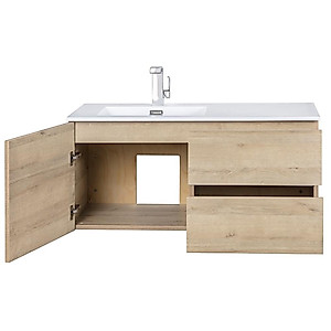 Cutler Kitchen and Bath Beachwood 42 inch Wall Mounted Bathroom Vanity with Sink, Cultured Marble Top - Integrated Bathroom Sink Vanity with Multiple Soft Close Storage Drawers, Organic
