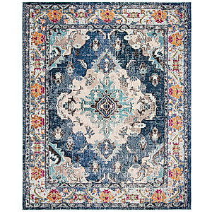 SAFAVIEH Monaco Collection Area Rug - 10' x 14', Navy & Light Blue, Boho Chic Medallion Distressed Design, Non-Shedding & Easy Care, Ideal for High Traffic Areas in Living Room, Bedroom (MNC243N)
