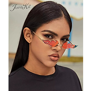 JOVAKIT Fire Flame Sunglasses for Women Men Retro Vintage Rimless Sun Glasses Fire Shaped Frameless Eyeglasses UV Protection (Red)