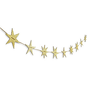 Whaline Star Banner with String Wooden Glitter Star Banner Pre-Assembled Gold Star Hanging Bunting for Christmas Garland Gold Wedding Baby Shower Birthday Party Decorations