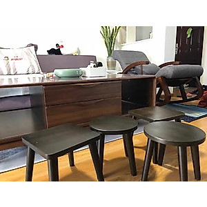 Solid Wood Step Stool Plant Stand Round Footrest 10 inch Portable Detachable Legs Vanity Stool (Brown) (262626)