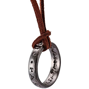 OfficialOtaku Uncharted Nathan Drake Silver Ring Cosplay Pendant Necklace - Brown/Silver