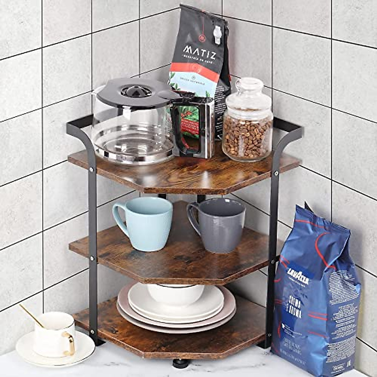 Counter Corner Shelf 3-Tier Kitchen Countertop Shelf Organizer, Industrial Organizer Racks and Storage Shelf for Living Room Office and Bathroom