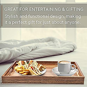 Acacia Wood Serving Tray with Handles (17 Inches) – Decorative Serving Trays Platter for Breakfast in Bed, Lunch, Dinner, Appetizers, Patio, Ottoman, Coffee Table, BBQ, Party –Great for Lap &Couch