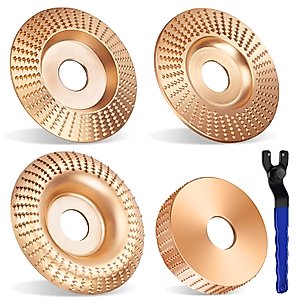 NEUERMOND (Upgraded) 4PCS Wood Carving Disc Set with Universal Grinder Wrench for 4" or 4 1/2" Angle Grinder Attachments with 5/8" Arbor, Wood Shaping Wheel Grinder Cutting Disc Grinding Disk