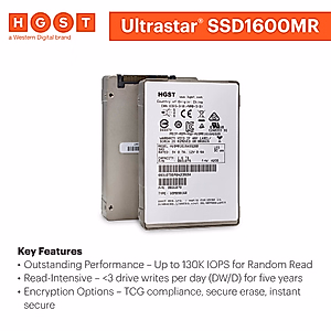 HGST Ultrastar SSD1600MR | HUSMR1616ASS200 | 0B31079 | 1.6TB SAS 12Gb/s 2.5" Inch MLC NAND | 130K / 30K IOPS random R/W | T10 End-To-End Data Protection | Enterprise Solid State Drive SSD