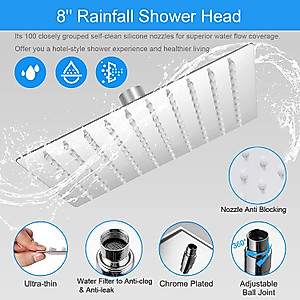 Shower Head, 8'' High Pressure Rainfall Shower Head / Handheld Showerhead Combo with 11'' Extension Arm, CUMIZON 6 Spray Settings Handheld Showerhead with Holder/ Hose, Flow Regulator, Chrome