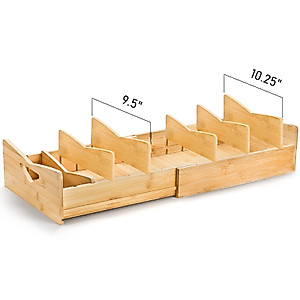 Kingrol Expandable Food Storage Container Lid Organizer, Large Capacity Bamboo Lid Organizer with 6 Adjustable Dividers for Kitchen Cabinet Organizers and Storage, 14.1-25.8 Inches