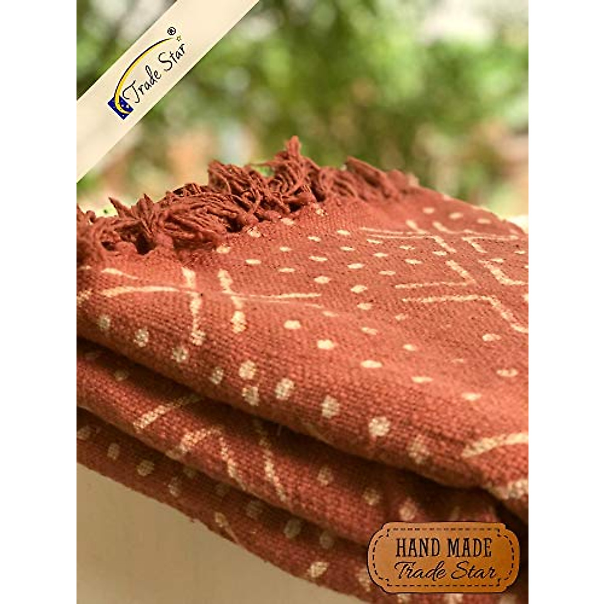 Trade Star 100% Cotton Soft Tassel Blanket Traditional Printed Beach Throws Handloom Picnic Blanket Throws for Home Handloomed Housewarming Gifts (Rust, Nova (120 x 170 Cms))