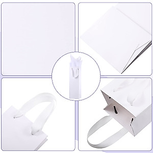 12 Pieces Kraft Wine Bag Paper Wine Bag Wine Bottle Bag Holder with Handles with Kraft Tissue Paper Retail Wine Bag for Christmas Holiday Celebrations Wedding, 4 x 3.5 x 14 Inch(White)