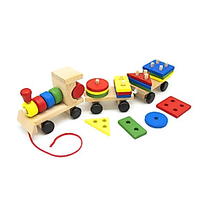 LMC Products Wooden Train with Shape Sorter & Pegs - Fine Motor Skills Toy, Wooden Toddler Stacking Toys, Montessori Toys for Toddlers 3 Years+ Wood Shape Sorter Train