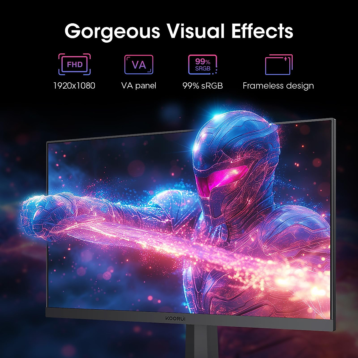 KOORUI 24.5 inch Gaming Monitor, FHD 1080P 144Hz/180Hz Frameless Computer Monitors, VA 1ms, sRGB 99%, Adpitive Sync, VESA, Display Port 1.2 & 2 x HDMI 1.4