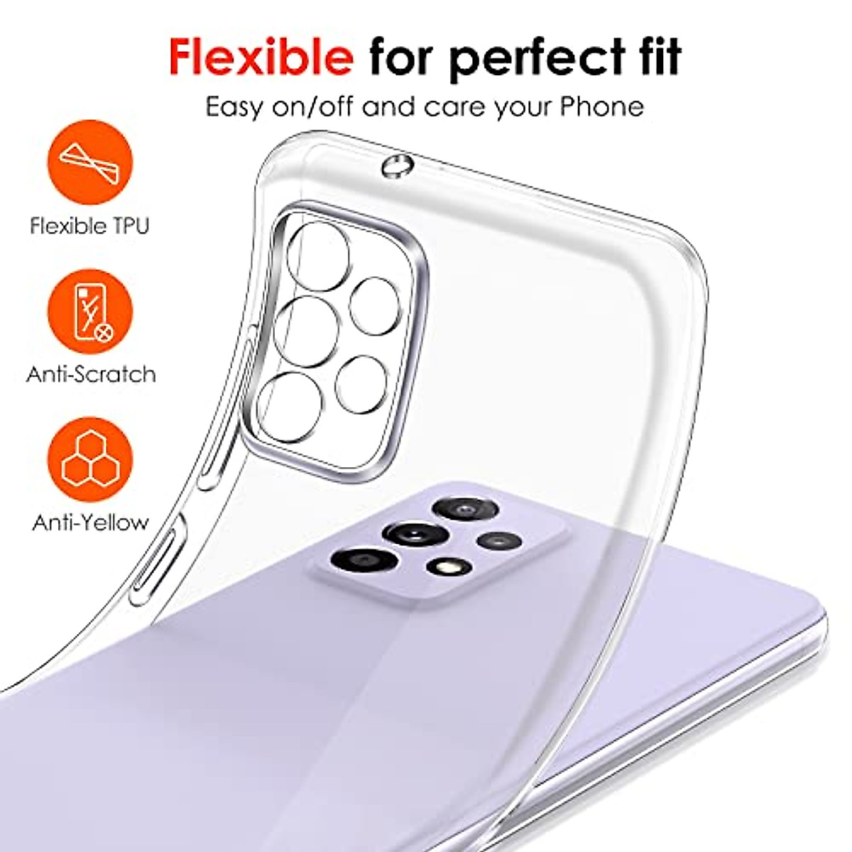 ivoler [4 in 1 Case for Samsung Galaxy A52 5G / 4G / Galaxy A52S 5G 6.5" with 3 Pack Tempered Glass Screen Protector, Clear Slim Soft TPU Silicone Protective Shockproof Phone Case- Clear