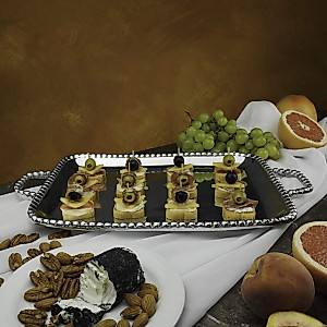 Personalized Pearl Serving Tray- Handcrafted, Rectangular Silver Tray, Tray for Whiskey Decanter, Candle Sticks, Vanity Set, Perfume Tray, and Serving Appetizer Serving Plates