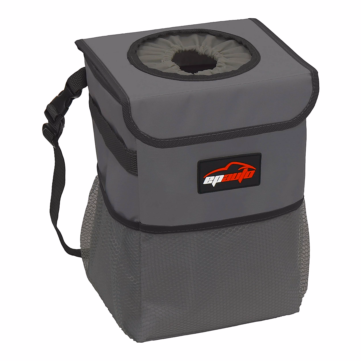 EPAuto Waterproof Car Trash Can with Lid and Storage Pockets, Dark Grey