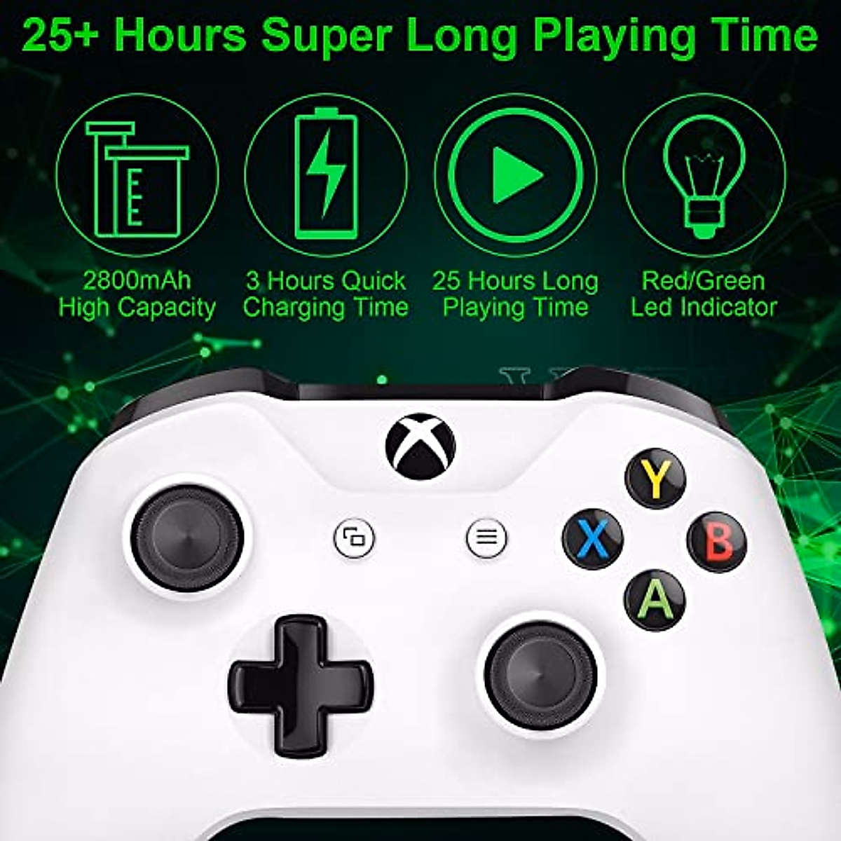 2800mAh Rechargeable Controller Battery Pack for Xbox One/Xbox Series X/Xbox One S/Xbox One X/Xbox One Elite, Rapthor 2x2800 mAh High Power NI-MH Batteries Kit Without Charger (2 Batteries Only)