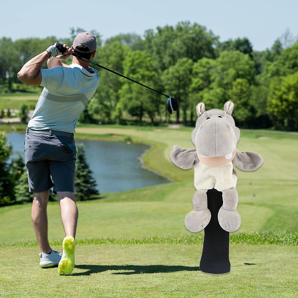 Colaxi Golf Club Wood Head Cover Driver Fairway Wood Head Cover Golf Headcovers Replacement Sleeve Protector Guard with Cute Hippo Design