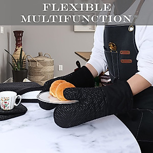 Oven Mitts and Pot Holders Set 6pcs, Kitchen Oven Glove,High Heat Resistant 550 Degree Extra Long Oven Mitts and Potholder with Non-Slip Silicone Surface for Cooking Baking Grilling…